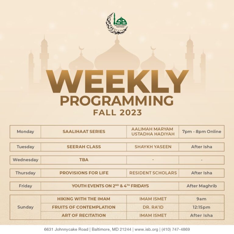 Weekly Programs – Islamic Society of Baltimore